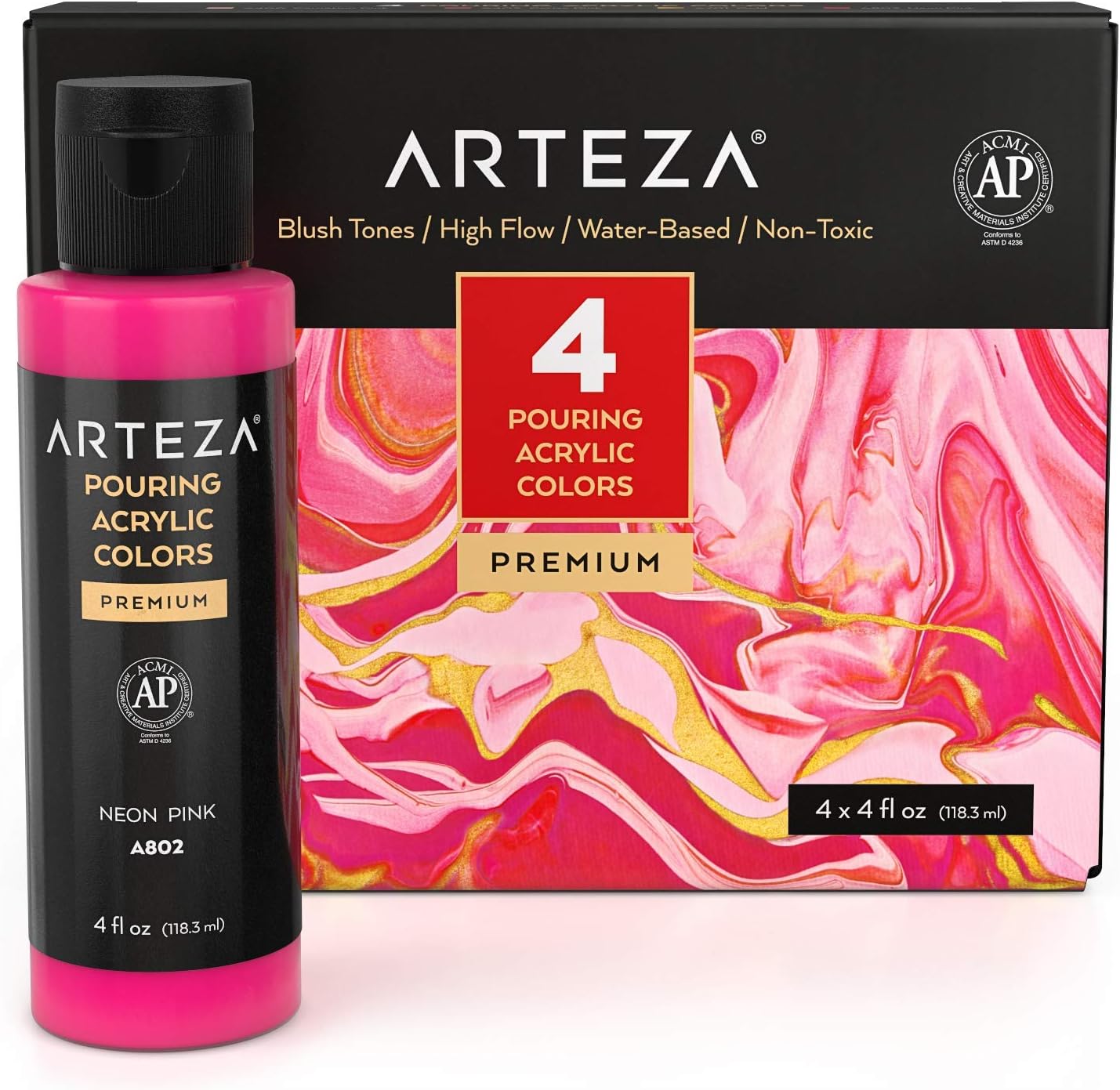 ARTEZA Acrylic Paint Set 118ml Bottles Set of 4 Blush Tones ...