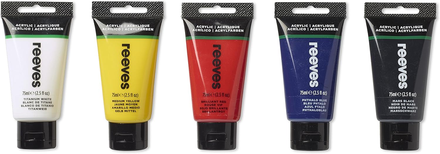 Reeves Acrylic Paint Set Pigmented Colours 5x75ml – liquidation.store